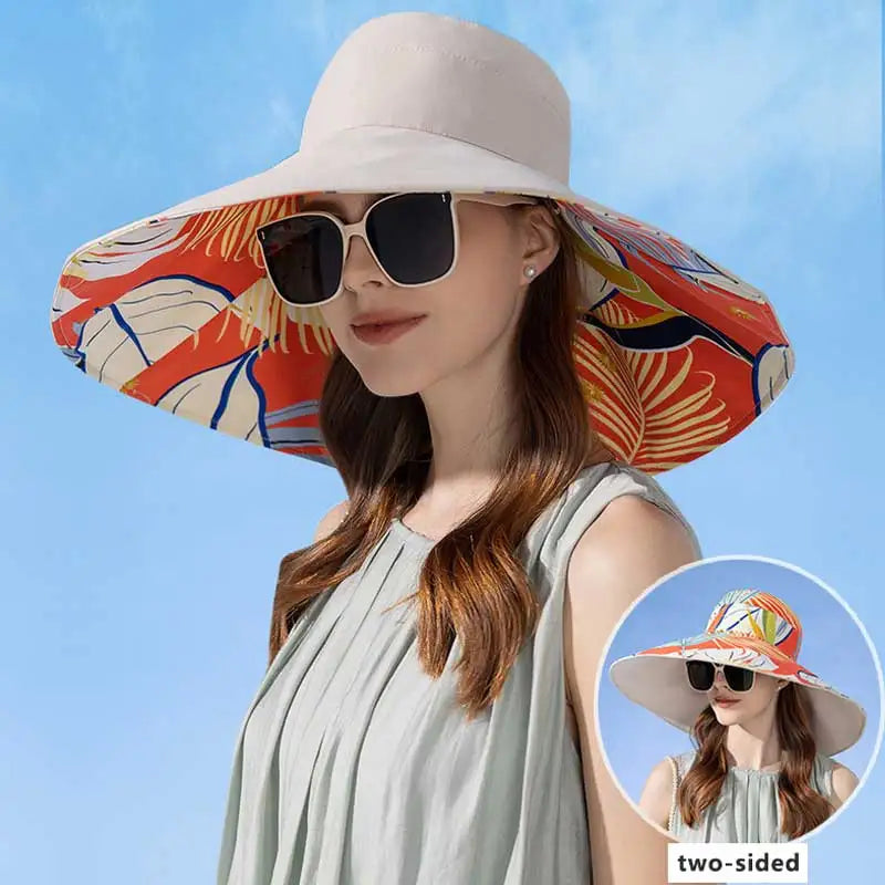 Large Brim Women's Sun Hat | Foliage Print, UV Protection – Green Bee Life